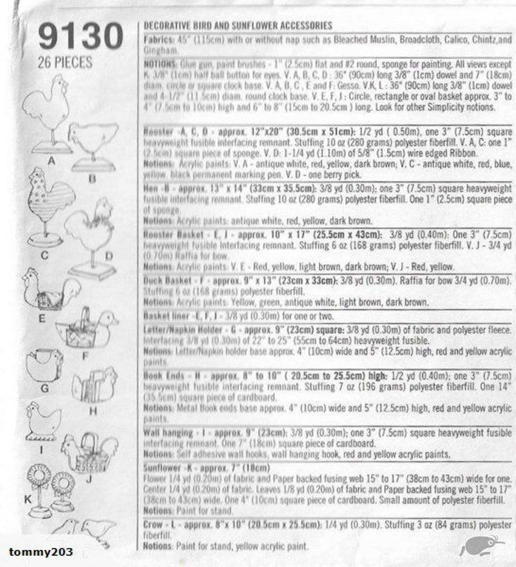 Budget Patterns. C86 SIMPLICITY 9130: DECORATIVE BIRD & SUNFLOWER ...