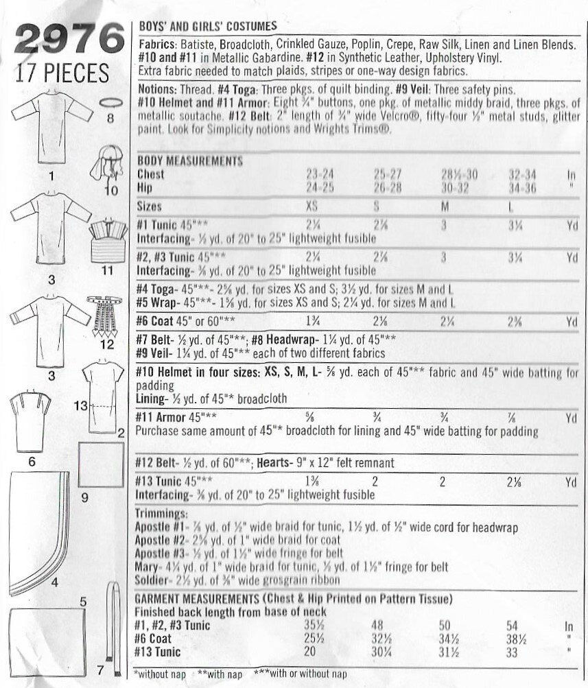 Budget Patterns. B119 SIMPLICITY 2976: BOY'S & GIRL'S COSTUME'S SIZE 4-16