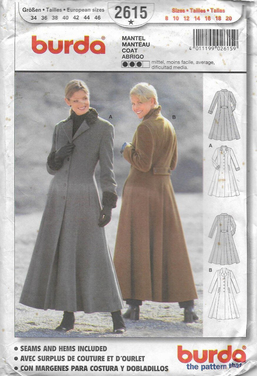 Budget Patterns. A50 BURDA 2615: COAT SIZE 8-20
