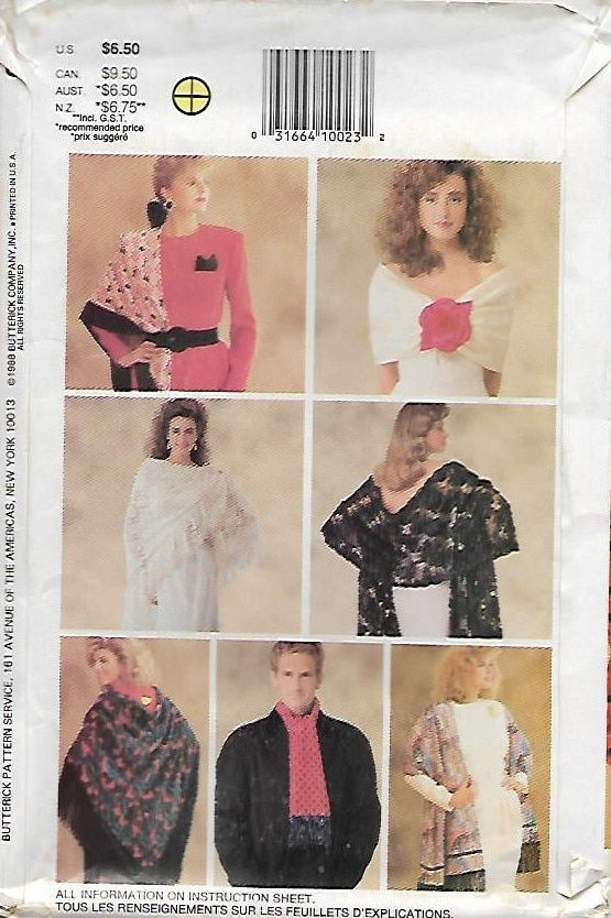 Budget Patterns. C3 BUTTERICK 6982: SCARF, DRAPE & SHAWL'S ONE SIZE