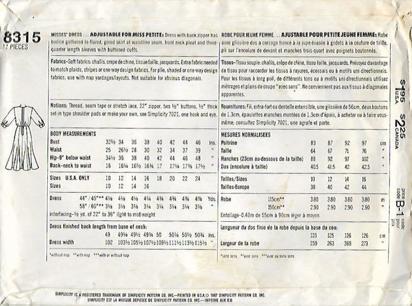 Budget Patterns. A1 SIMPLICITY 8315: DRESS SIZE 10-16