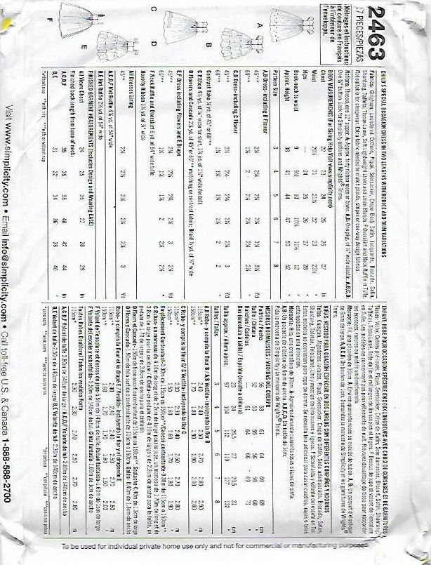 Budget Patterns. B216 SIMPLICITY 2463: CHILD'S SPECAIL OCCASION DRESS ...