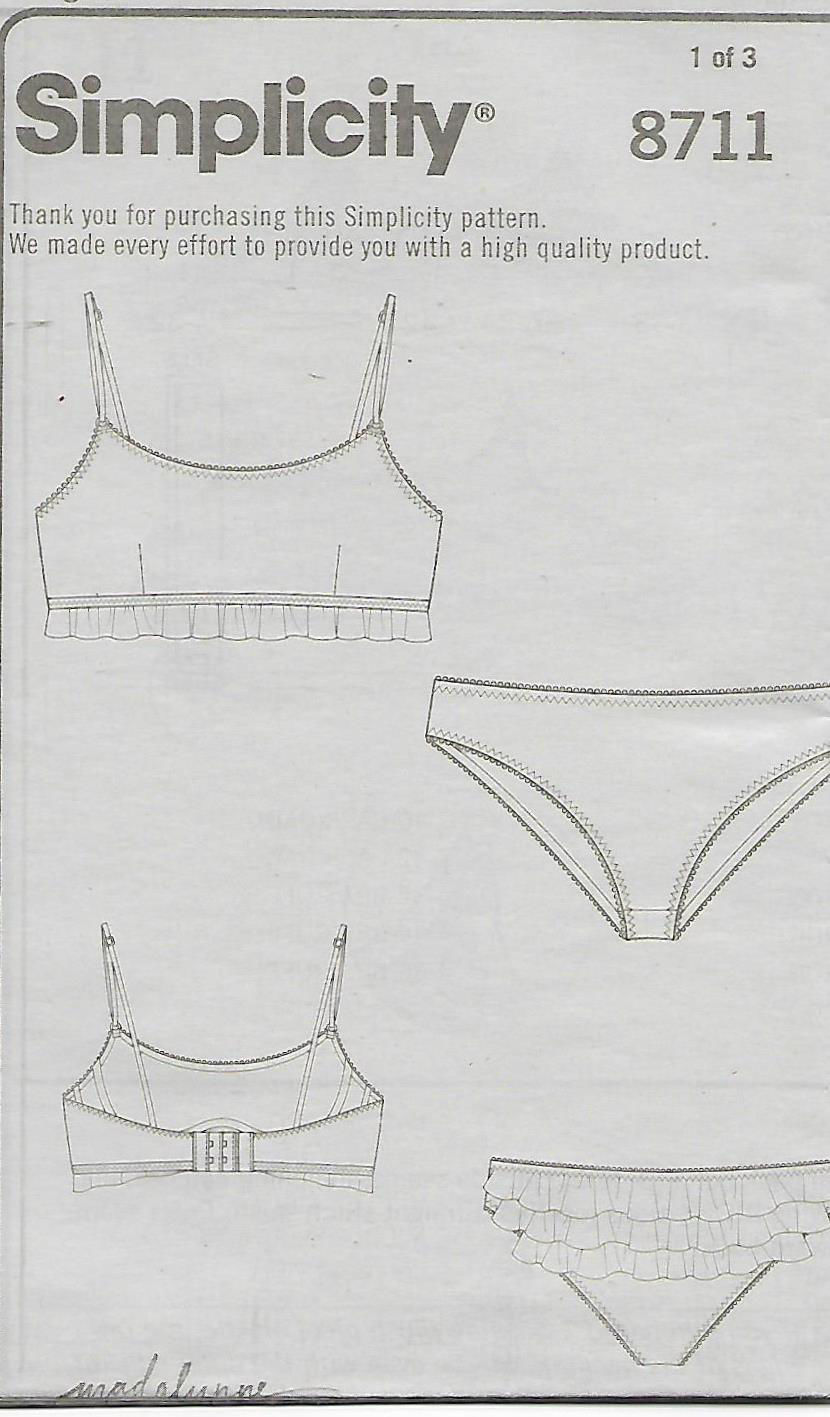 Budget Patterns. 23 SIMPLICITY 8711: BRA & PANTIES SIZE XS-XL