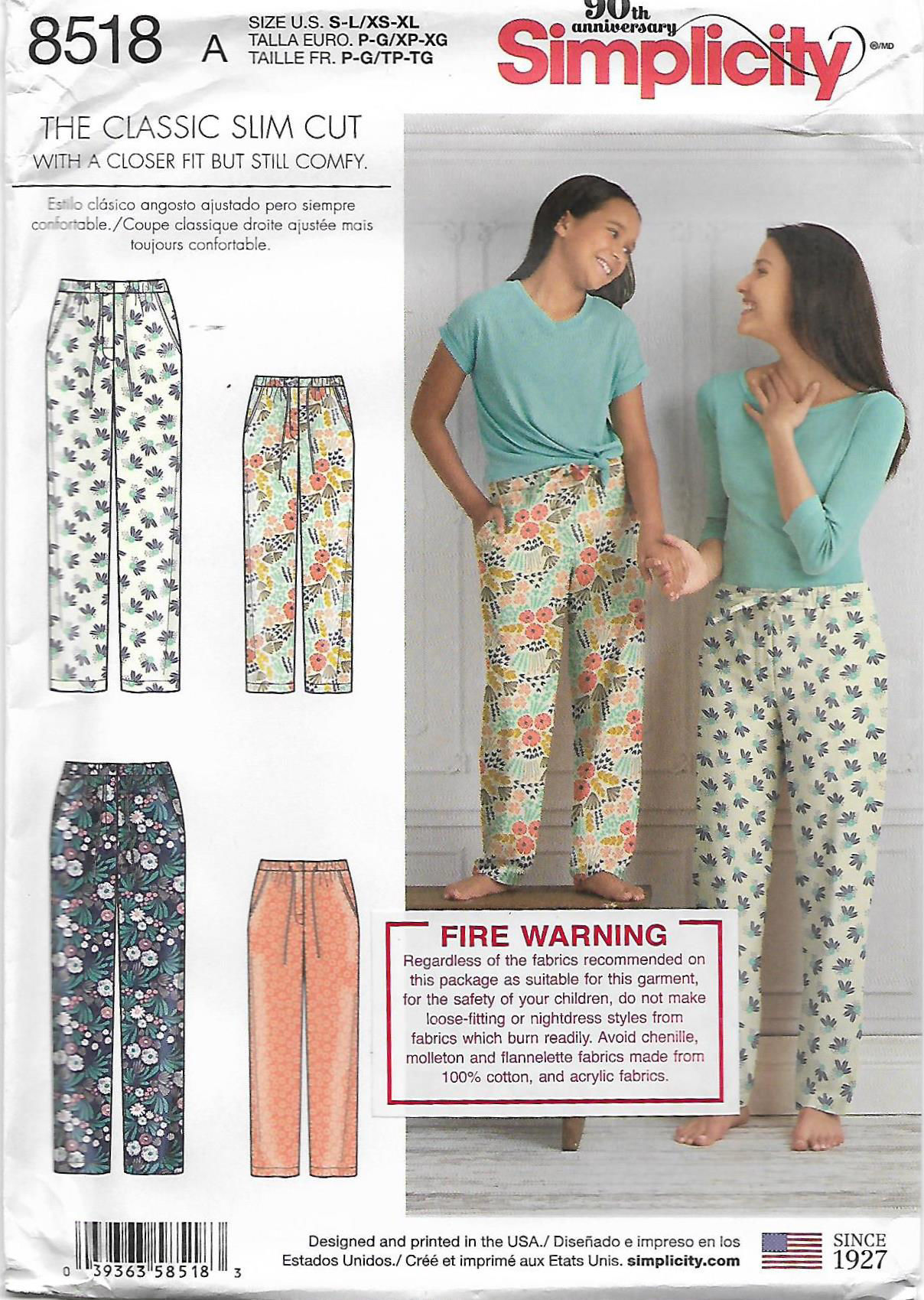 Budget Patterns. B78 SIMPLICITY 8518: PANTS SLEEPWEAR CHILD & WOMEN'S