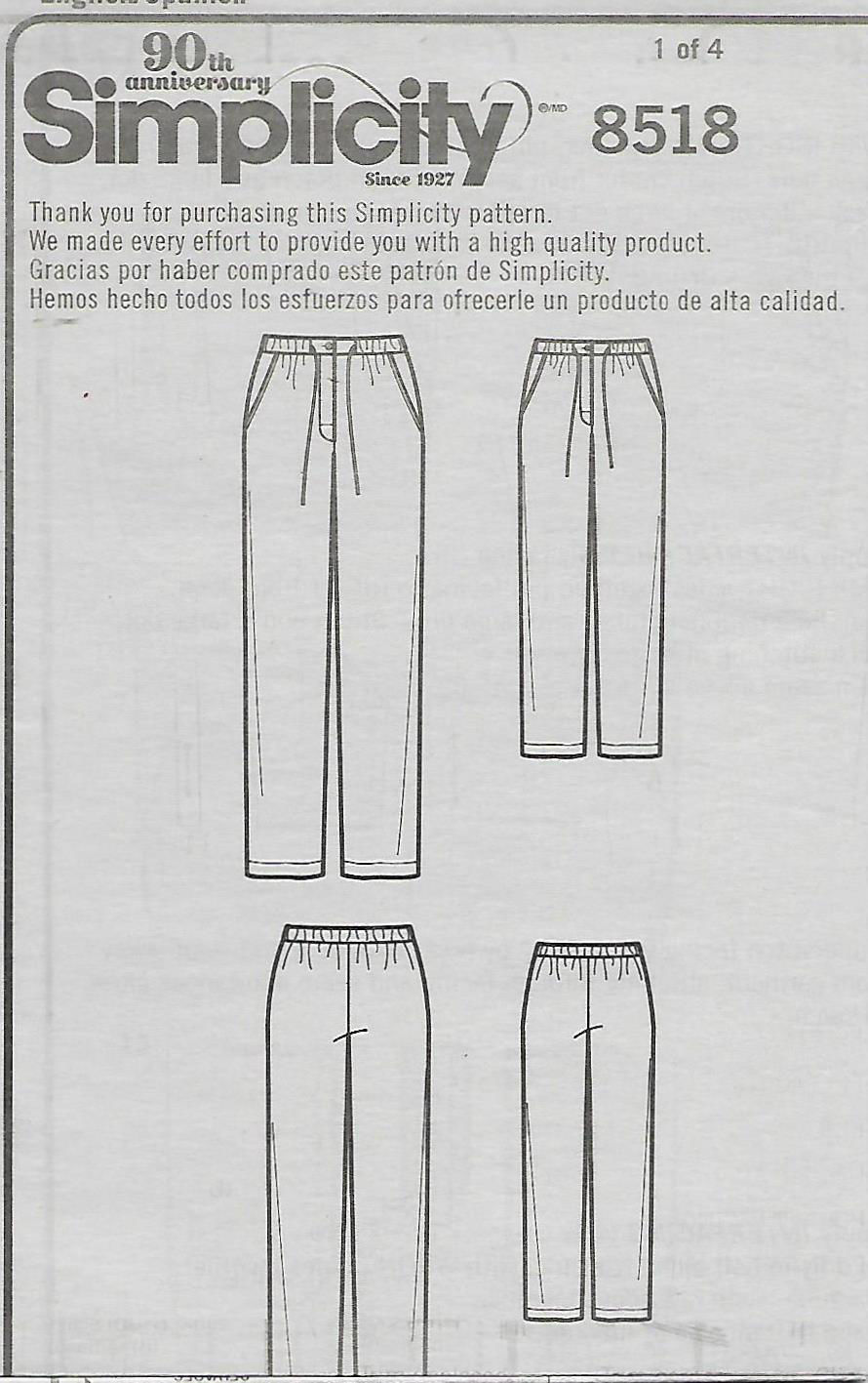 Budget Patterns. B78 SIMPLICITY 8518: PANTS SLEEPWEAR CHILD & WOMEN'S