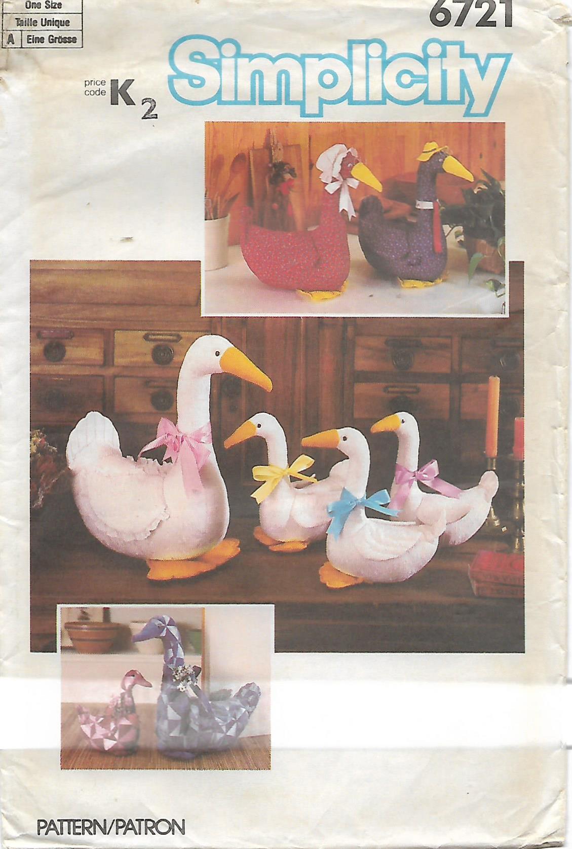 Budget Patterns. A123 SIMPLICITY 6721: SOFT TOY GOOSE IN LARGE & SMALL SIZE
