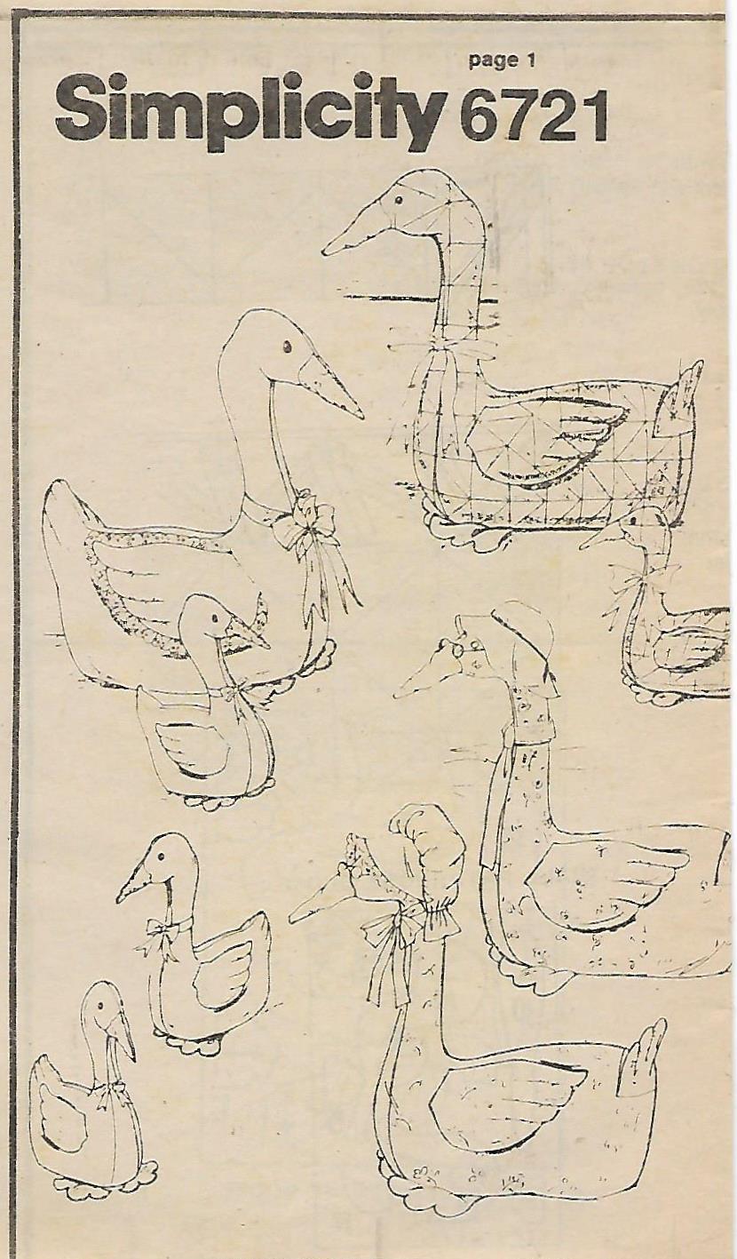 Budget Patterns. A123 SIMPLICITY 6721: SOFT TOY GOOSE IN LARGE & SMALL SIZE