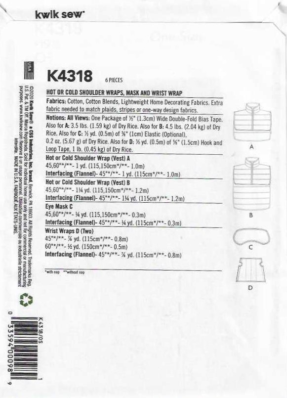 Budget Patterns. 50 KWIK*SEW K4318: HOT OR COLD SHOULDER WRAPS
