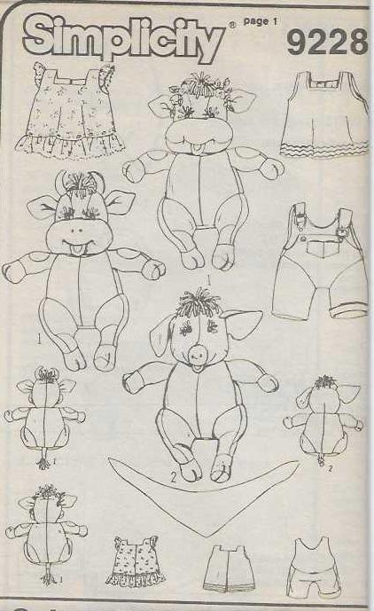 Budget Patterns. A41 SIMPLICITY 9228: STUFFED COW & PIG WITH CLOTHES