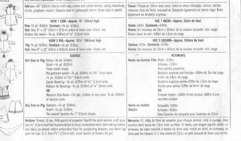 Budget Patterns. A41 SIMPLICITY 9228: STUFFED COW & PIG WITH CLOTHES