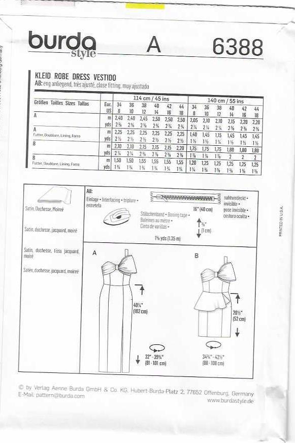 Budget Patterns. 58 BURDA 6388: EVENING DRESS SIZE 8-18