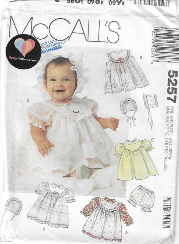 Budget Patterns. A32 McCALL'S 5257: BABY'S MIX & MATCH SIZE NB-6M