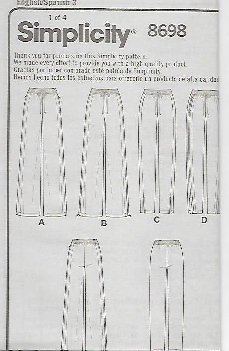 Budget Patterns. B214 SIMPLICITY 8698: WOMAN'S PANTS SIZE 6-24